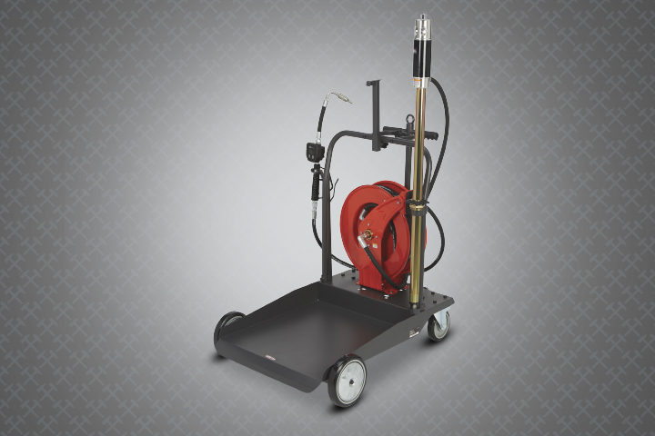 Ironton Air-Operated 5:1 Oil Pump Kit with Cart and Hose Reel, 3.7 GPM, 48–58-Gal. Drum Capacity ...